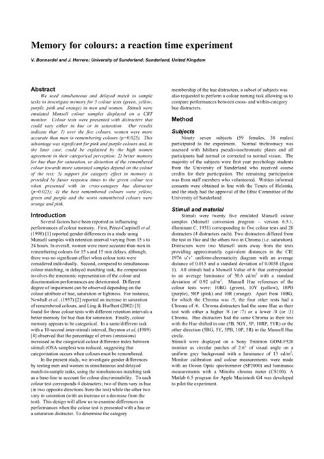Pdf Memory For Colours A Reaction Time Experiment