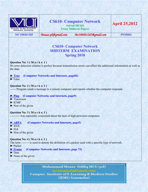 Cs610 Computer Network Solved Mcqs Midterm Exam Prep