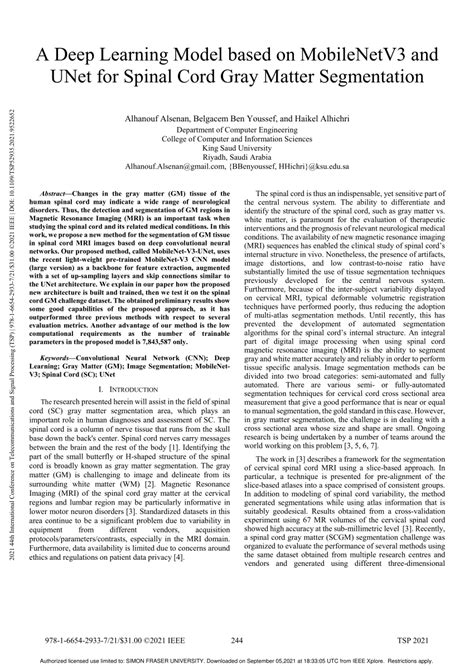 Pdf A Deep Learning Model Based On Mobilenetv3 And Unet For Spinal