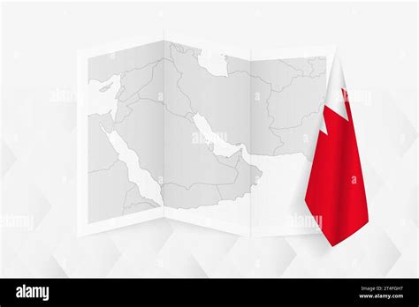 A Grayscale Map Of Bahrain With A Hanging Bahraini Flag On One Side