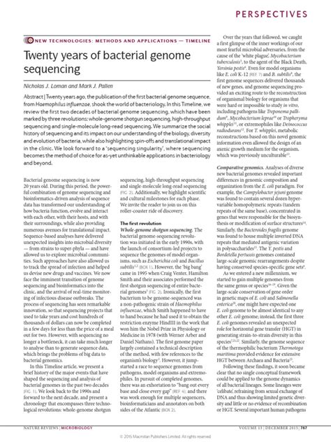 Twenty Years Of Bacterial Genome Sequencing Pdf