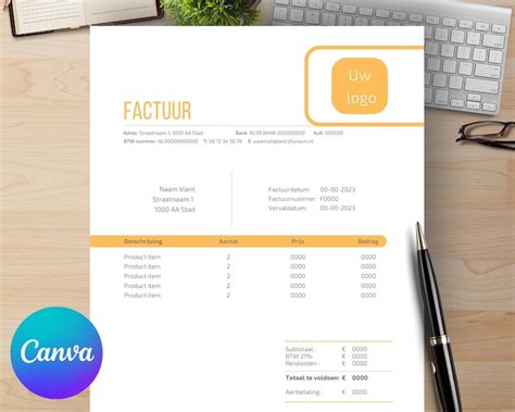 Factuur Template Canva Zakelijk En Modern Sjabloon Factuur Etsy