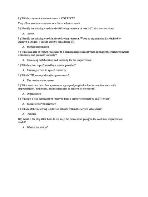 itil 4 sample mcq 2 pdf