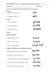 Lab Density Pdf Data Sheet Lab Iv Measurements And Density