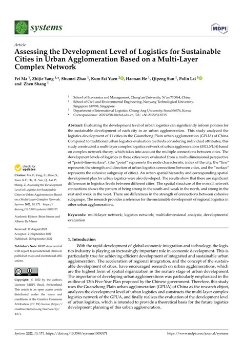 Pdf Assessing The Development Level Of Logistics For Sustainable Cities In Urban Agglomeration