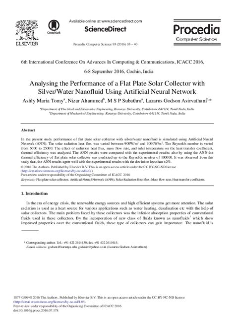 Pdf Analysing The Performance Of A Flat Plate Solar Collector With