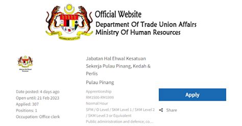 Permohonan Jawatan Kosong Kementerian Sumber Manusia Kerjakini