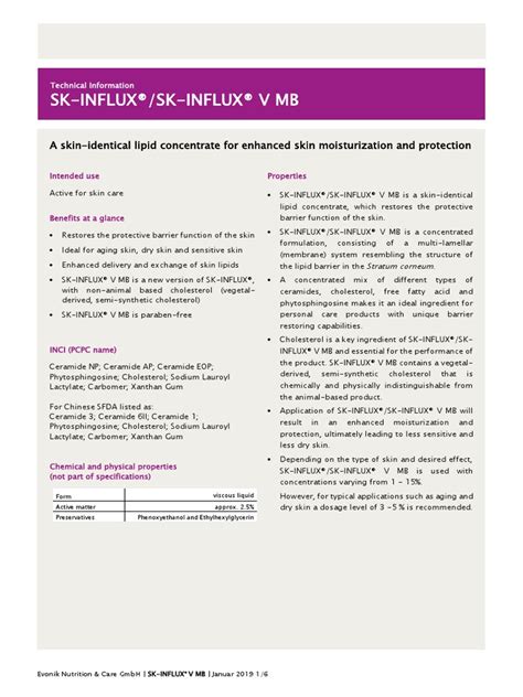 Sk Influx V Mb Ds A0119 Pdf Emulsion Dermatitis
