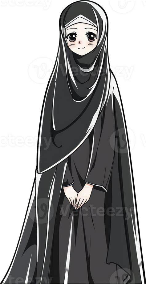Anime Girl Wearing A Long Black Hijab 55242701 Png