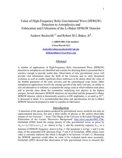 Pdf Value Of High Frequency Relic Gravitational Wave Hfrgw Detection To Astrophysics And