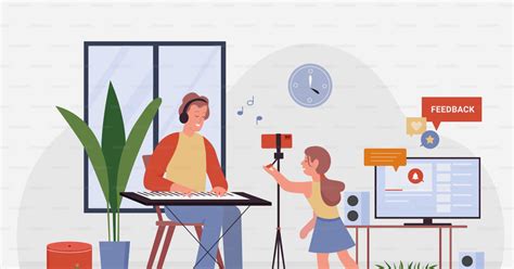 뮤지션 블로거는 홈 스튜디오의 카메라에 뮤지컬 디지털 비디오 콘텐츠를 녹화하고 있다 피아노 신디사이저에서 연주하는 헤드폰을 쓴 재능 있는 젊은 창조자 음악 멀티미디어