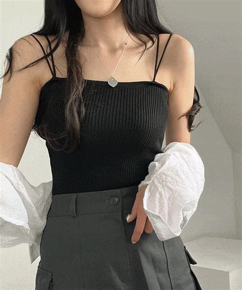 가격실화 클래식 두줄 니트 골지 크롭 나시 에이블리