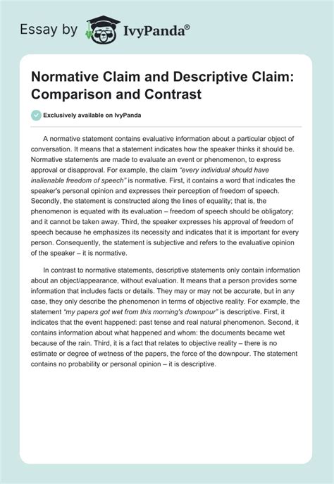 Normative Claim And Descriptive Claim Comparison And Contrast 279 Words Essay Example