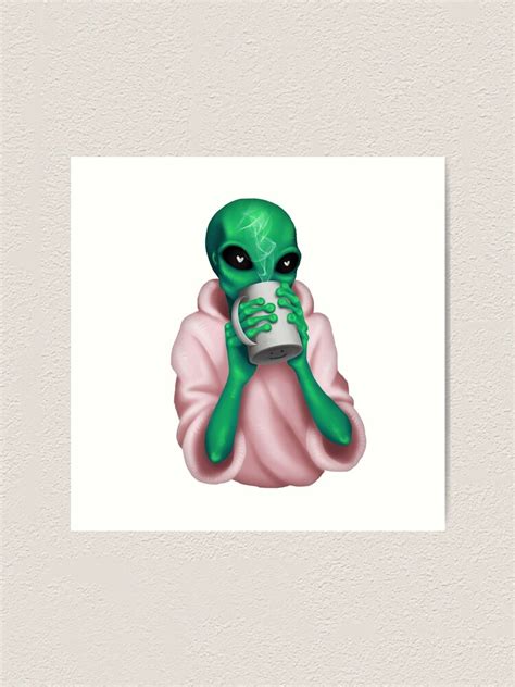 Cute Alien Drinking Coffee Art Print For Sale By Corinaorchid Redbubble