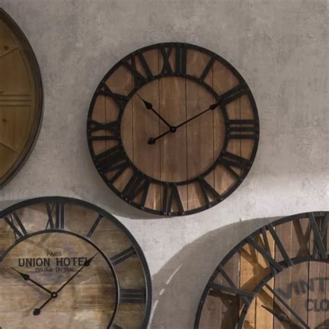 Orologio Da Parete Rotondo 60 Cm In Legno E Metallo Nero