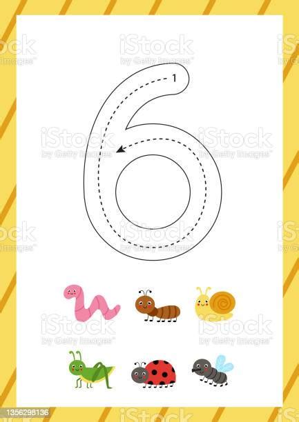 귀여운 플래시 카드 번호 6을 작성하는 방법 아이들을위한 워크 시트 0명에 대한 스톡 벡터 아트 및 기타 이미지 0명 6