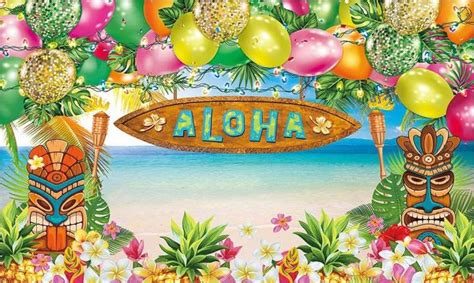 8x6ft Summer Aloha Luau Backdrop For Tropical Hawaiian Beach Theme