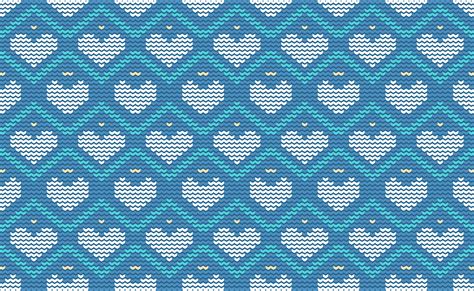 White Heart Knit Pattern Vector Blue Cross Stitch Background Embroidery Crochet Texture