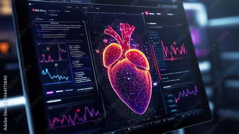 Biometric Dashboard Showing Human Heart Anatomy With Vibrant