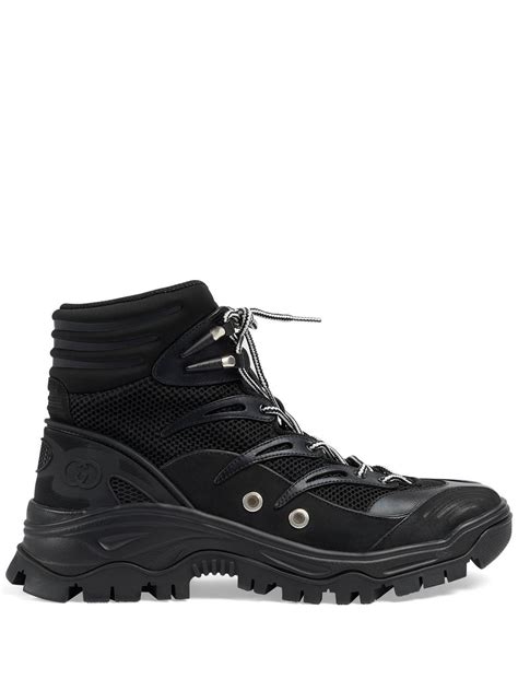 Gucci Contrast Panel Lace Up Boots In Black Modesens
