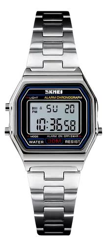 Reloj Mujer Skmei Acero Alarma Cronometro Elegante Color De La Malla Plateado Color Del