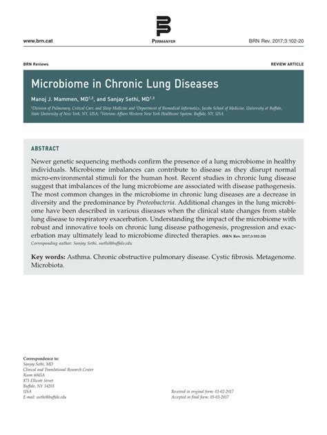 Pdf Microbiome In Chronic Lung Diseases