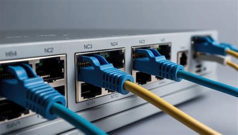 Close Up Of Colorful Ethernet Cables Connected To A Router For