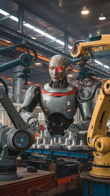 Cybernated Industry Robot And Robotic Arms For Assembly In Factory Production Premium Ai