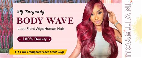 inviteyou 99j burgundy lace front wigs human hair 180