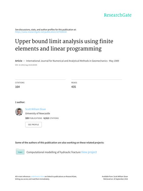 Lyamin And Sloan 2002 Upper Bound Limit Analysis Using Finite