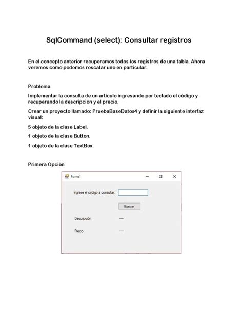 Sqlcommand Consulta Datos Pdf Sql Servidor Sql De Microsoft