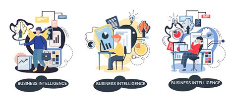 비즈니스 인텔리전스 데이터 분석 전략적 의사 결정을 위한 분석 정보 얻기 It 지원에 대한 스톡 벡터 아트 및 기타 이미지