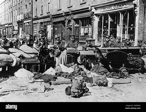 Easter Rising April 1916 British Soldiers Behind An Improvised