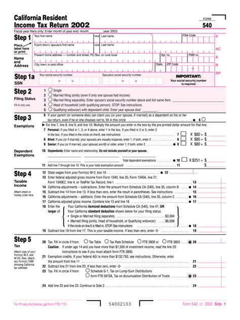 2002 Form Ca Ftb 540 Fill Online Printable Fillable Blank Pdffiller