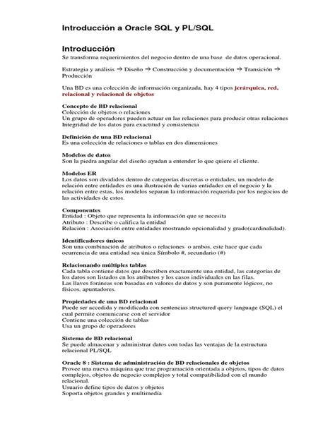 Introducción A Oracle Sql Y Pl Volumen 1 Y 2 Pdf Pl Sql Sql
