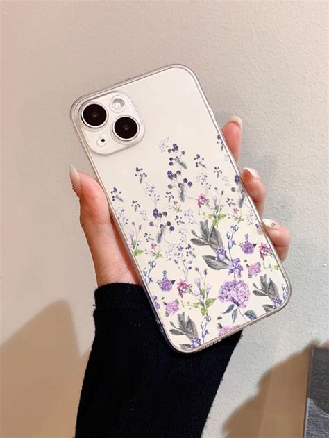 Flower Print Clear Phone Case Compatible With IPhone 15 15Pro 15Plus