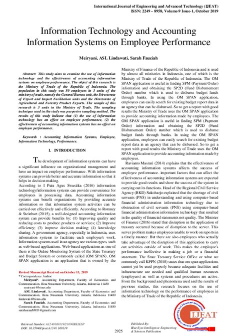 Pdf Information Technology And Accounting Information Systems On Employee Performance