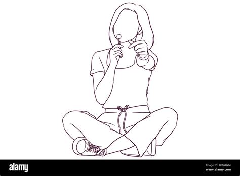 Young Girl Showing Love Gesture Hand Drawn Style Vector Illustration