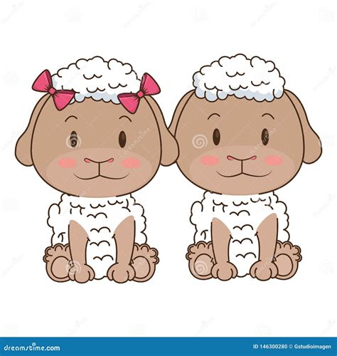 Cute And Adorable Couple Sheep Characters Stock Illustration Illustration Of Happy Lovely