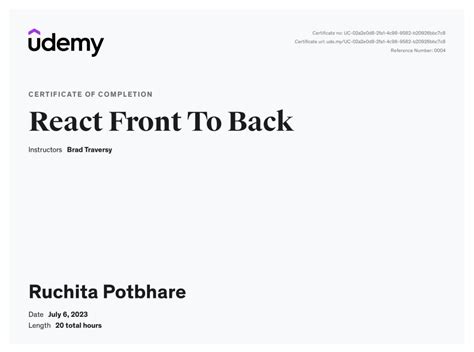 Udemy Course Completion Certificate Ruchita Potbhare