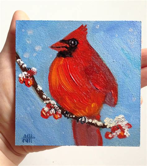 Bird Painting Cardinal Original Art Small Painting Gift Etsy