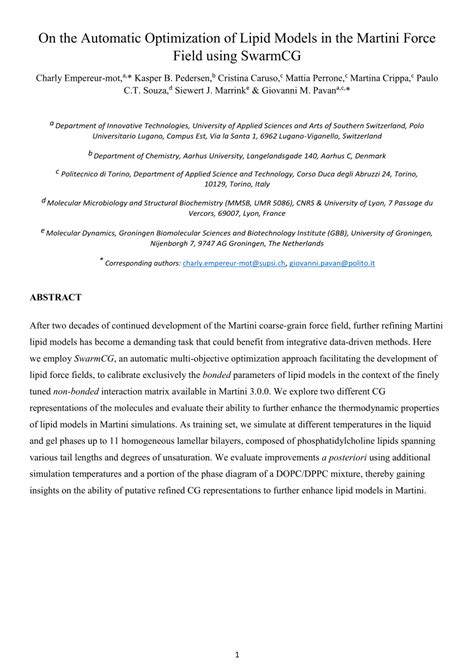 Pdf On The Automatic Optimization Of Lipid Models In The Martini