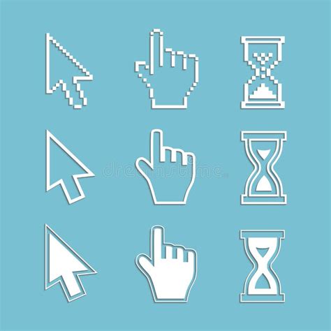 Pixel Cursors And Outline Icons Mouse Hand Arrow Hourglass Stock