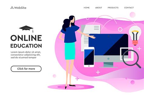 웹 사이트 및 모바일 웹 사이트에 대한 온라인 교육의 현대적인 평면 디자인 개념 방문 페이지 템플릿입니다 편집 및 사용자 정의가 용이 벡터 일러스트레이션 Html에 대한