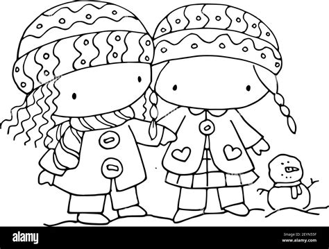 Vector Cartoon Black And White Girls Hold Hand Stock Vector Image And Art Alamy