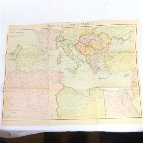 Ancienne Carte Taride Bassin de la Mediterranée 1933 Label Emmaüs