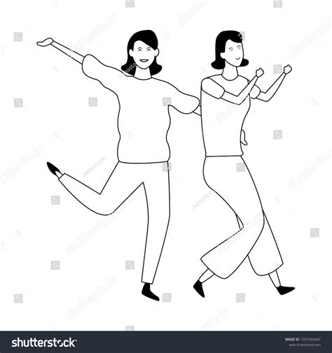 Two Women Friends Cartoon Black White Stock Vector Royalty Free