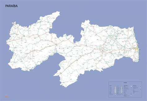 Mapa Político Rodoviário Da Paraíba 97 Cm Comprimento X 67 Cm Altura
