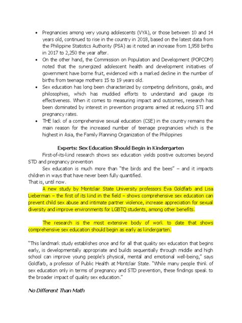Experts Sex Education Should Begin In Kindergarten Unduh Gratis Pdf