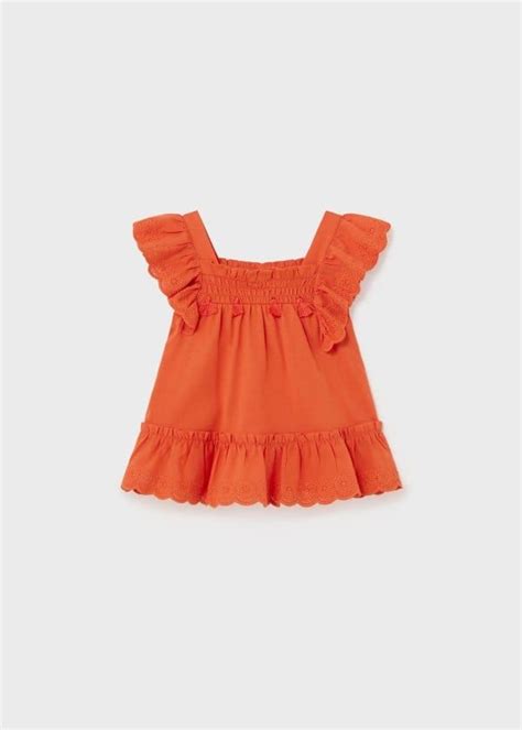 Mayoral Smocked Flutter Sleeve Top